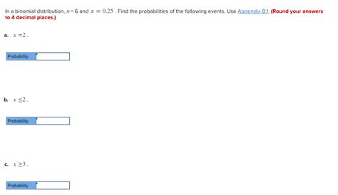 solved in a binomial distribution n 6 and π 0 25 find