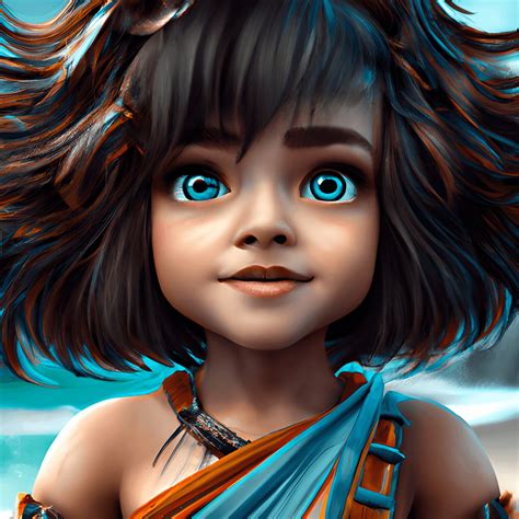 Cute Blueeyed Island Warrior Girl 3d Graphic · Creative Fabrica
