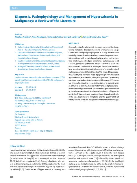 Pdf Diagnosis Pathophysiology And Management Of Hypercalcemia In Malignancy A Review Of The