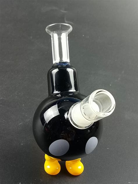 Mini Cute Black Beaker Glass Bong Hookahs Yellow Holder 10cm Water Pipe