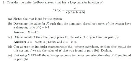Solved 1 Consider The Unity Feedback System That Has A Loop Chegg