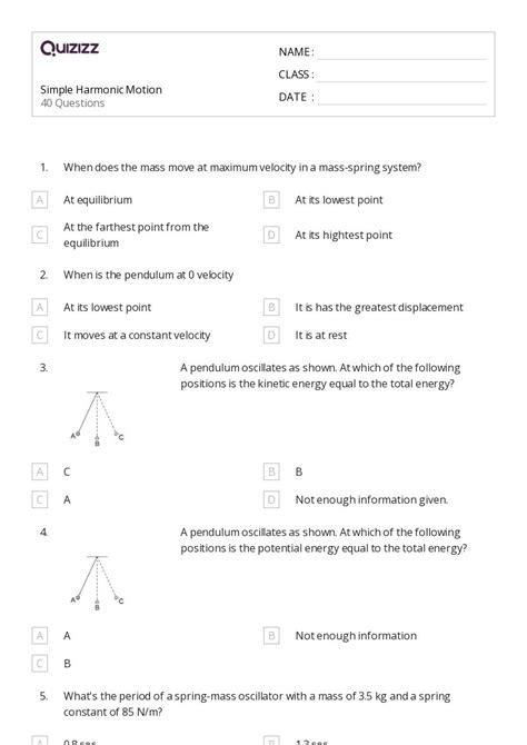 50 Simple Harmonic Motion Worksheets For 9th Grade On Quizizz Free