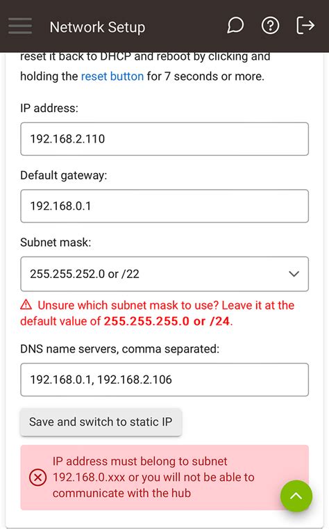 Unable To Set A Static Ip Incorrect Warning About Subnets Get