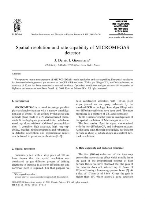 pdf spatial resolution and rate capability of micromegas detector