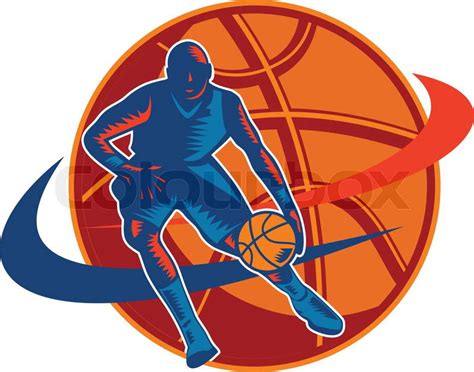 Illustration Of A Basketball Player Dribbling Ball Facing Front Set