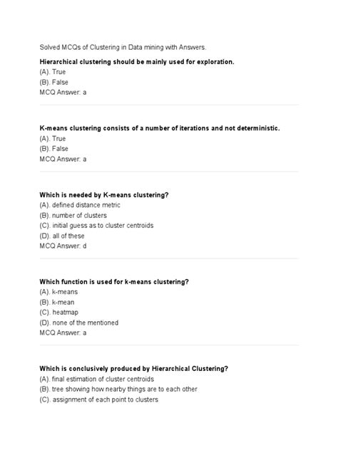 5clustering Solved Mcqs Of Clustering In Data Mining With Answers Pdf