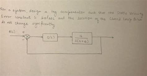 Solved For A System Design A Lag Compensator Such That The Chegg