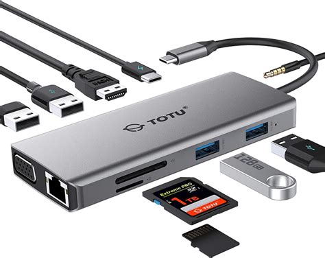 Usb C Hub Totu 11 In 1 Typ C Hub Mit Ethernet Hdmi Vga 2 Usb 30 2 Usb 20 Sdtf