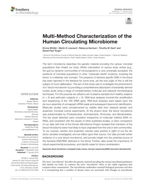 Pdf Multi Method Characterization Of The Human Circulating Microbiome