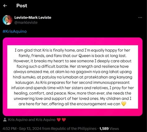 Kris Aquino Receives Encouraging Message From Ex Bf Mark Leviste Philnews