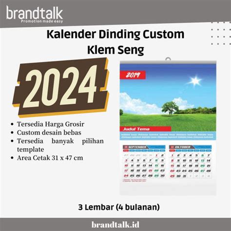 Jual Cetak Kalender Dinding Custom 2024 Klem Besi 3 Lembar Satuan