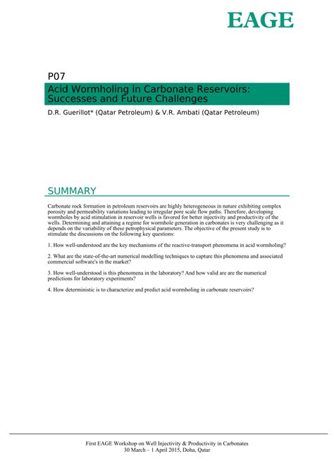 Pdf Acid Wormholing In Carbonate Reservoirs Successes And Future
