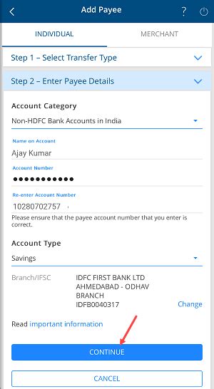 Adding A Payee Bank Account In Hdfc Mobile Banking Bankingtricks