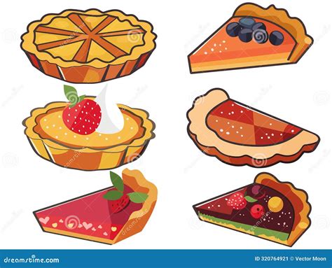 Cartoon Desserts Featuring Various Fruit Pies Slices Colorful