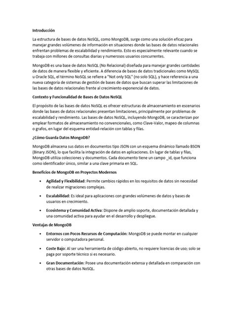 Resumen De Bd Mongodb Pdf Mongo Db Bases De Datos