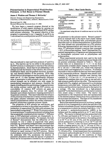 Polymerization In Supercritical Fluid Swollen Polymers A New Route To Polymer Blends