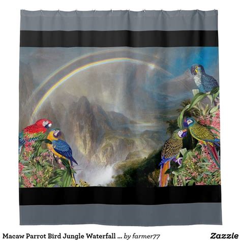 Macaw Parrot Bird Jungle Waterfall Shower Curtain