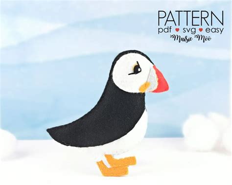 Felt Puffin Sewing Pattern Christmas Ornament Plush Toy Pdf Pattern