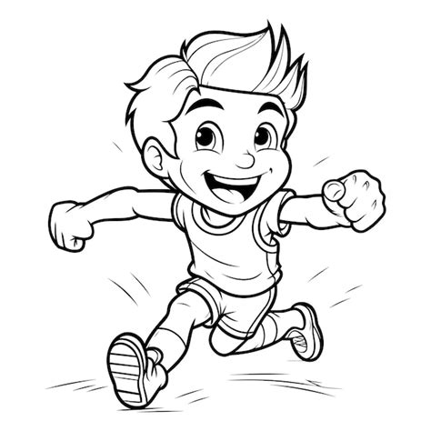 Menino correndo livro de colorir para adultos ilustração vetorial eps10