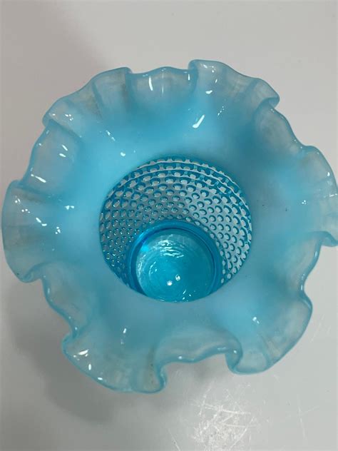 Fenton Vase Blue Opalescent Hobnail Ruffled Etsy