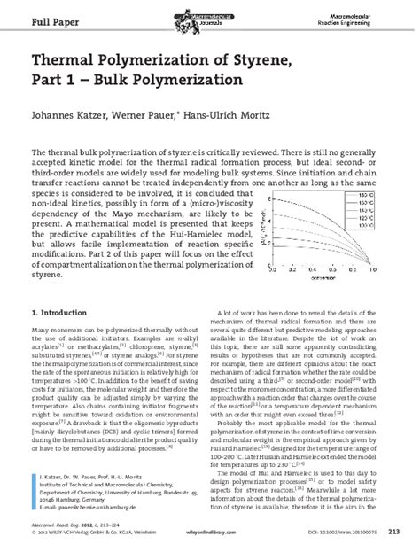 Pdf Thermal Polymerization Of Styrene Part 1 Bulk Polymerization