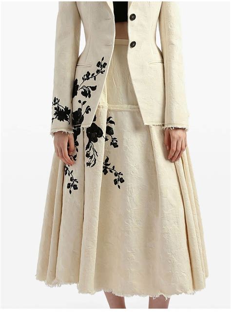 FARFETCH ERDEM Floral Embroidered Raw Cut Maxi Skirt With Matching