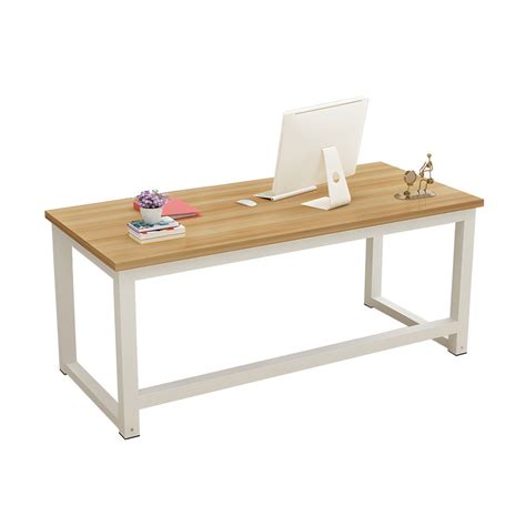 Contemporary Natural Wood Writing Desk Modern H Shape Design Light