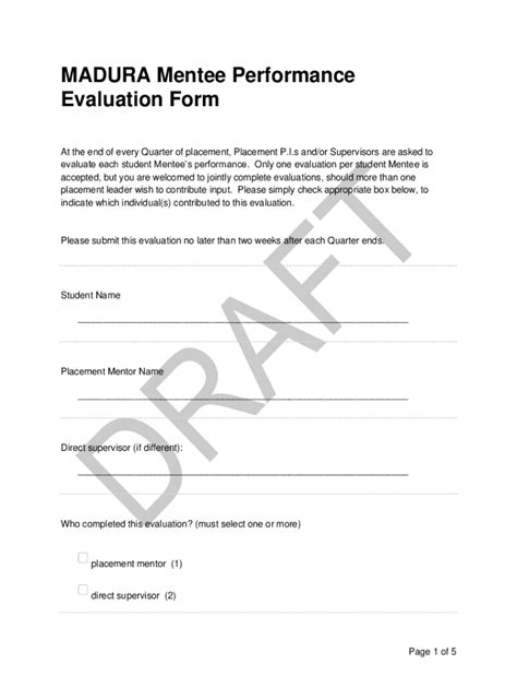 Fillable Online Madura Mentee Performance Evaluation Form Fax Email