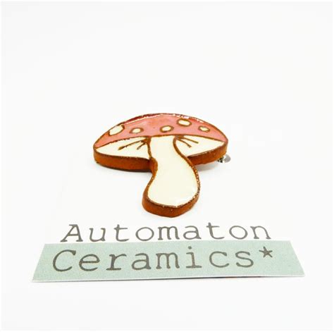 Pink Toadstool Pottery Mushroom Brooch Folksy