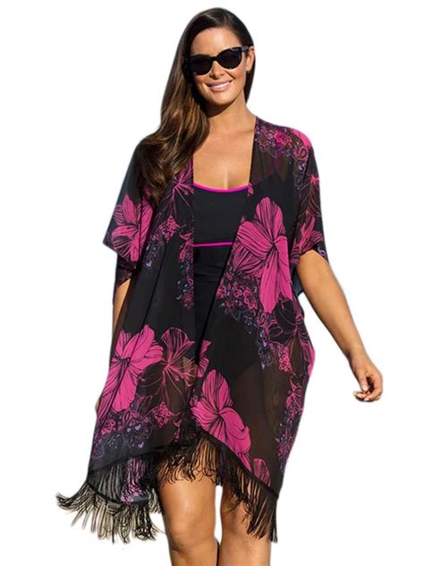 Plus Size Flower Beach Cover Up Pareo Beach Kaftan Sexy Bathing Suit