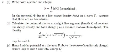 Write Down Scalar Line Integral Idrol Something For The Potential Due
