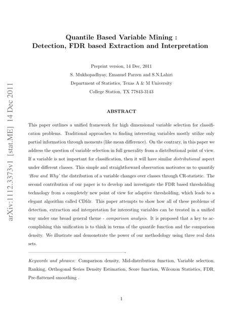 Pdf Quantile Based Variable Mining Detection Fdr Based Extraction