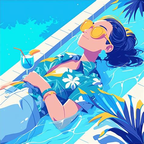 Sunbathing By A Crystalclear Pool Premium Ai Generated Vector