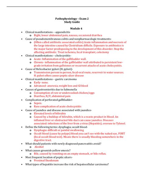 Pathophysiology Exam 2 Study Guide Browsegrades