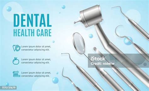 현실적인 상세한 3d 요소와 수평 치과 건강 관리 개념 배너 벡터 치과 의사에 대한 스톡 벡터 아트 및 기타 이미지 치과 의사 배경 주제 치아 건강 Istock