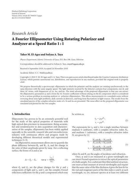 Pdf A Fourier Ellipsometer Using Rotating Polarizer And Analyzer At A Speed Ratio 1 1