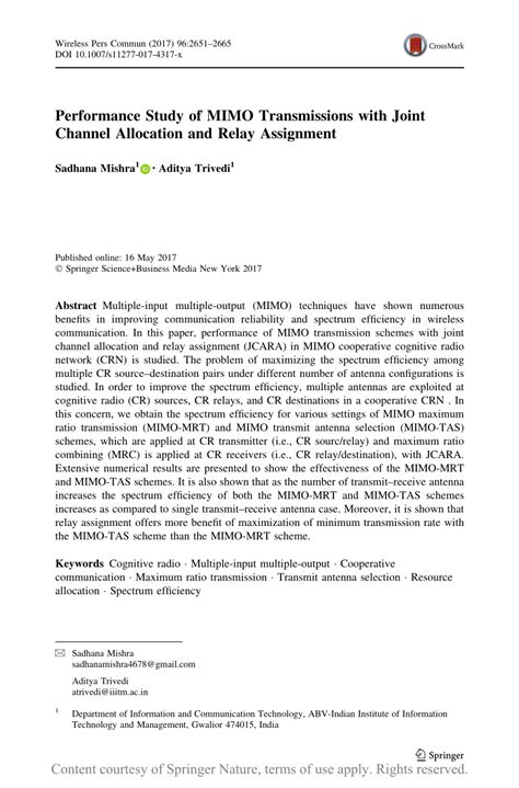 Performance Study Of MIMO Transmissions With Joint Channel Allocation