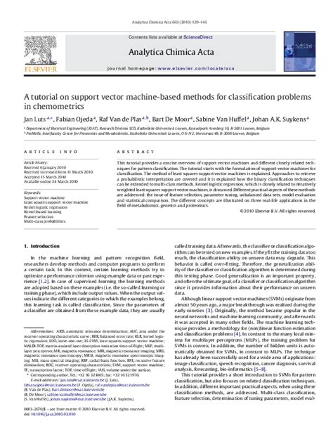 Pdf A Tutorial On Support Vector Machine Based Methods For