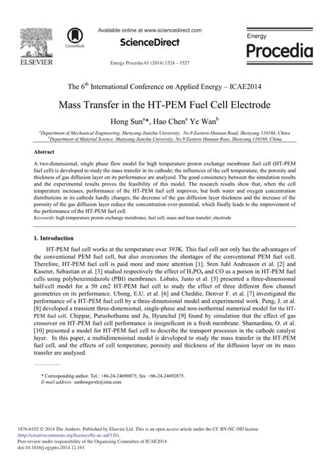 Pdf Mass Transfer In The Ht Pem Fuel Cell Electrode