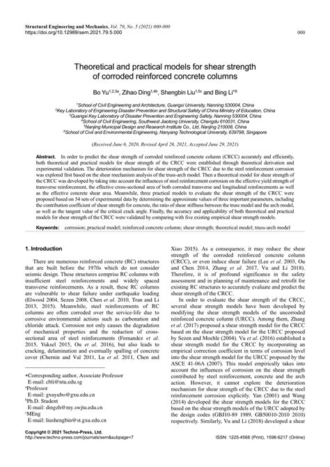 Pdf Theoretical And Practical Models For Shear Strength Of Corroded Reinforced Concrete Columns