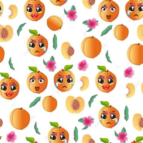 Cute Seamless Pattern With Cartoon Emoji Peaches Decorative Vector