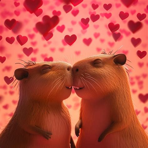 Premium Photo Cute Capybaras Couple In Love With Hearts Illustration