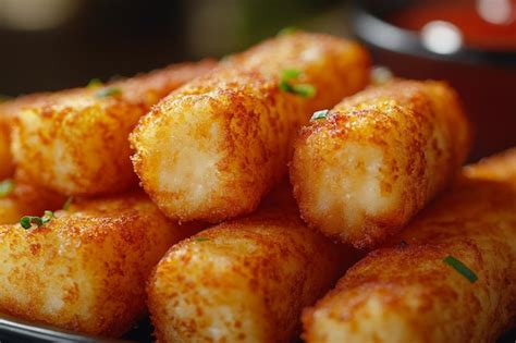 Crispy Tater Tots With Soy Sauce On A Blur Background High Quality