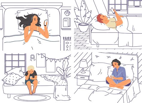 Premium Vector Sleepless People Characters Using Mobile In Bed Vector