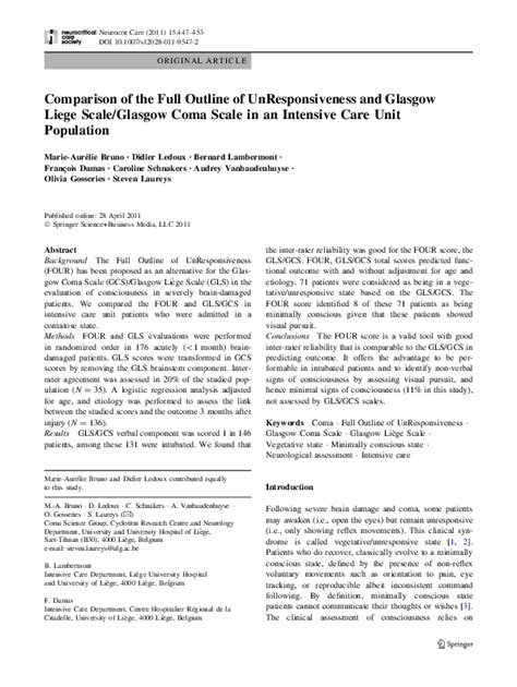 Pdf Comparison Of The Full Outline Of Unresponsiveness Score Coma Scale And The Glasgow Coma