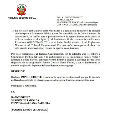 Tc Declara Improcedente El Habeas Corpus Presentado Por Vladimir Cerrón