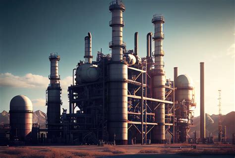 Planta industrial de refinería de petróleo con fondo de naturaleza y cielo concepto de negocio e