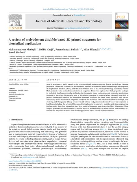 Pdf A Review Of Molybdenum Disulfide Based 3d Printed Structures For Biomedical Applications