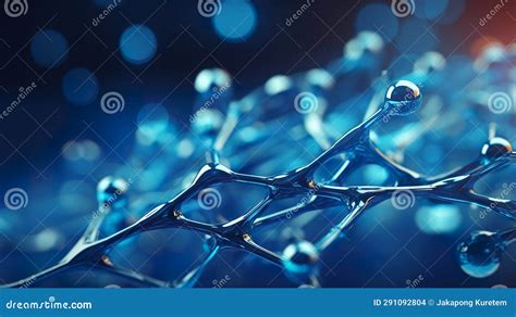 Blue Molecule Atoms Structures On Blue Liquid Serum Background Medical