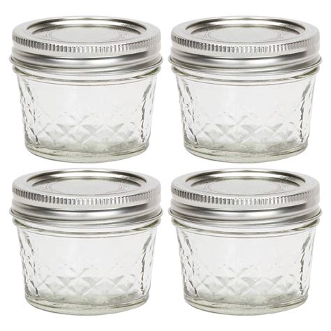 Ball Quilted Crystal Jelly Jar 4oz Glass Regular Mouth With Lid And Band 4 Jars 14400804007 Ebay
